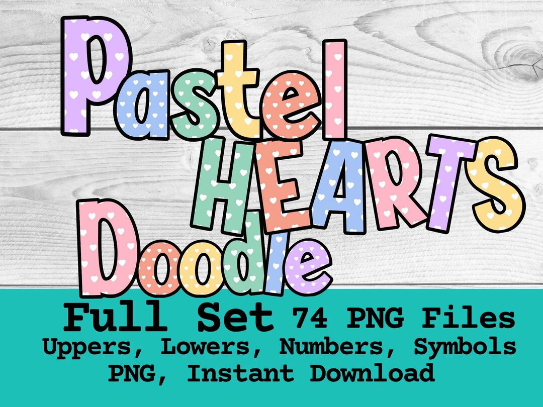 Pastel Hearts Alphabet Letters PNG Bundle V2 Pink Orange Yellow Green ...