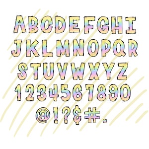 Pastel Rainbow Alpha Doodle Letters PNG Bundle Pink Orange Yellow Green ...