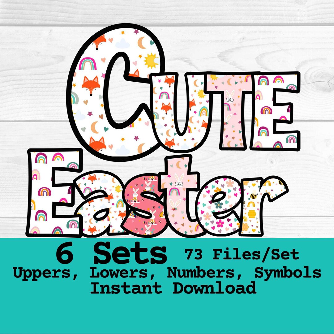 Cute Easter Spring Alphabet Letters Numbers Symbols PNG Bundle Bunnies ...