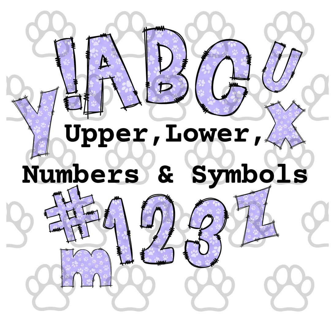 Purple Paw Prints Pastels Alpha Doodle Upper Lower Numbers Etsy