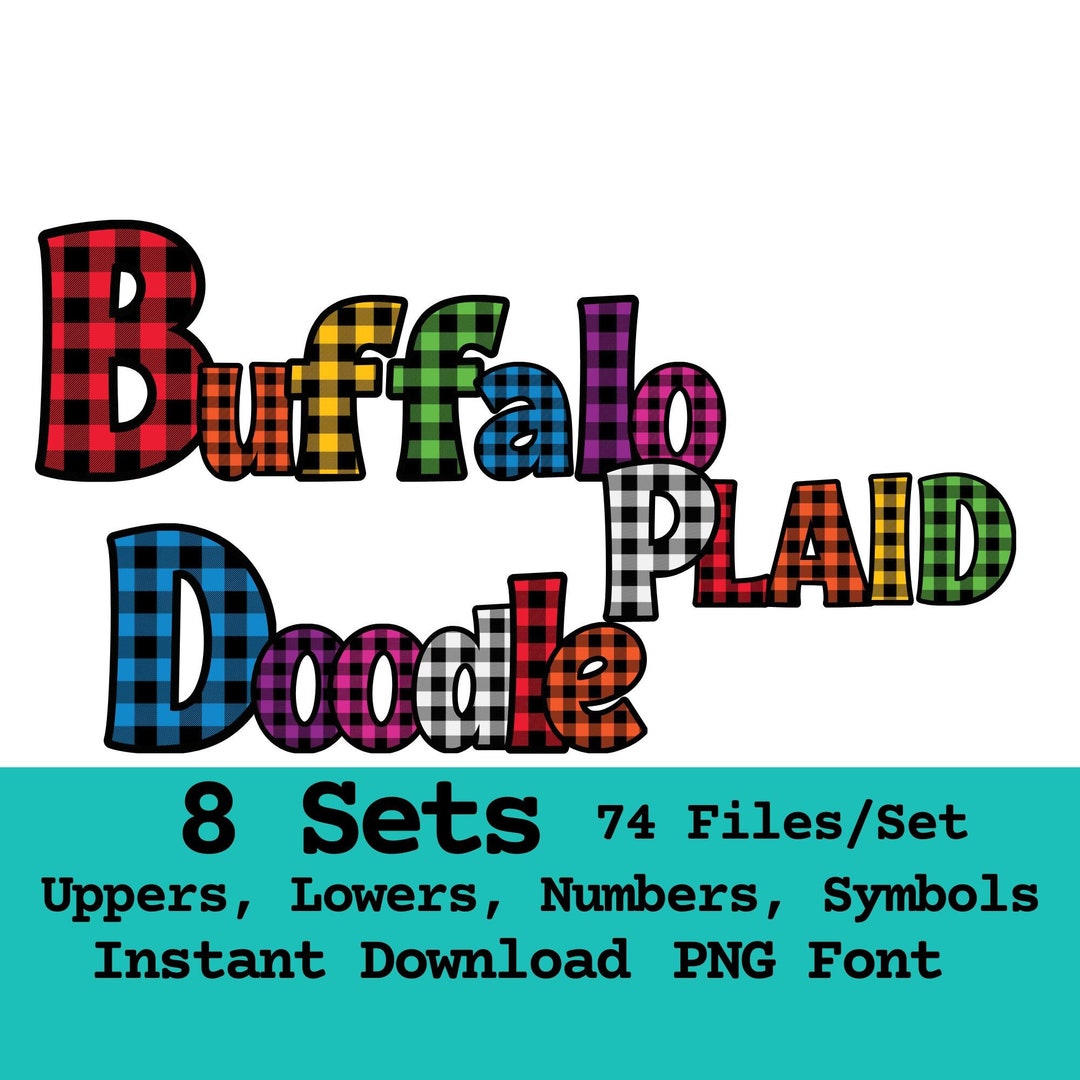 Buffalo Plaid Rainbow Colors Christmas Alpha Doodle Font Upper Lower ...