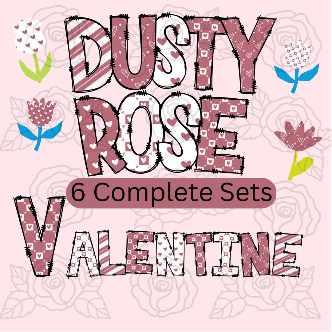 Dusty Rose Valentine Alphabet Doodle Letters Numbers & Symbols - Etsy