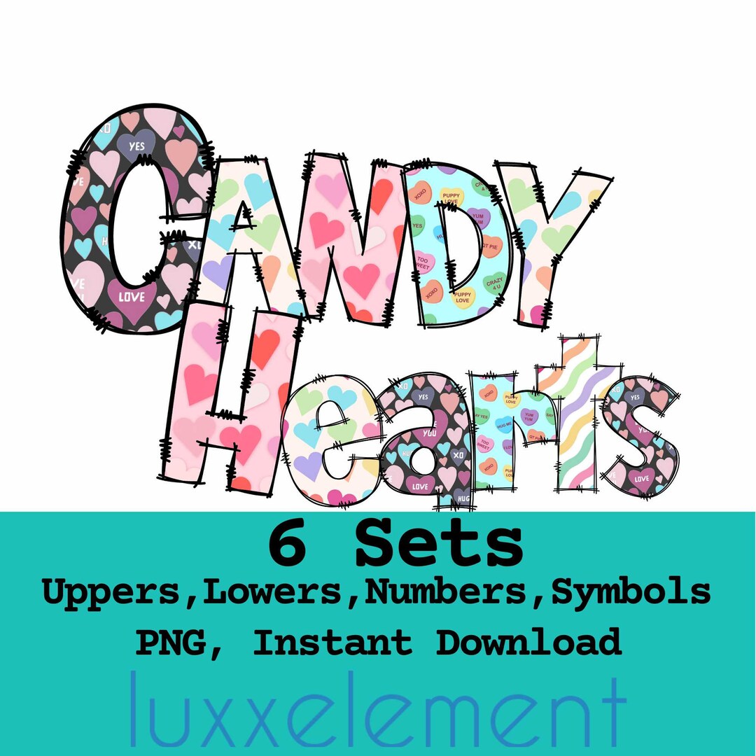 Candy Hearts Alphabet Letters PNG Bundle Candy Heart Font Pink Orange ...