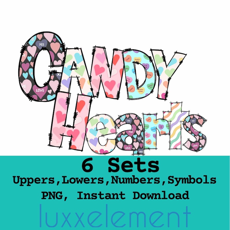 Candy Hearts Alphabet Letters PNG Bundle Candy Heart Font Pink Orange ...
