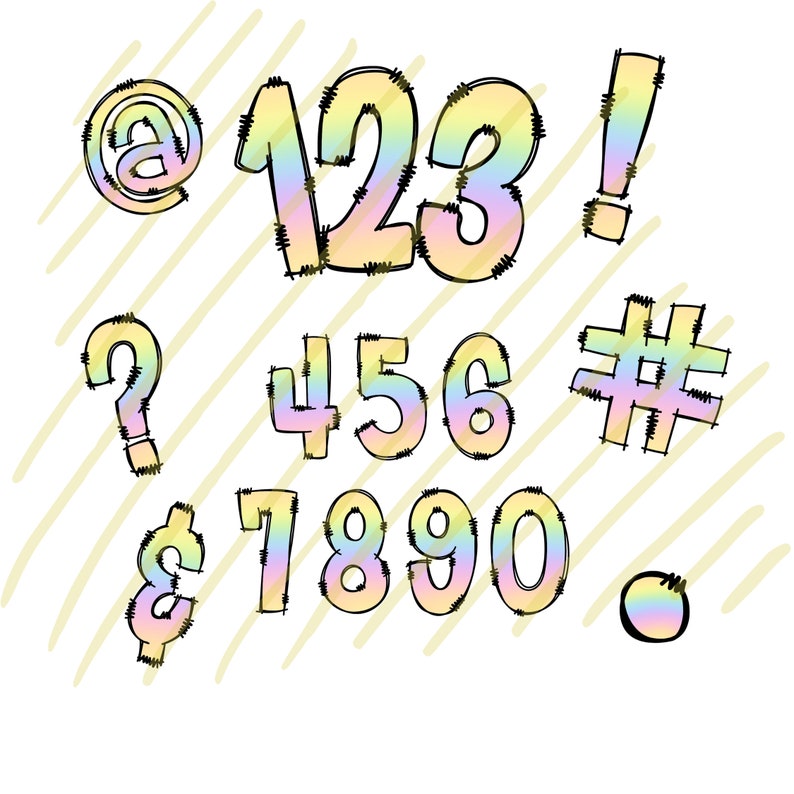 Pastel Rainbow Alpha Doodle Letters PNG Bundle Pink Orange Yellow Green ...