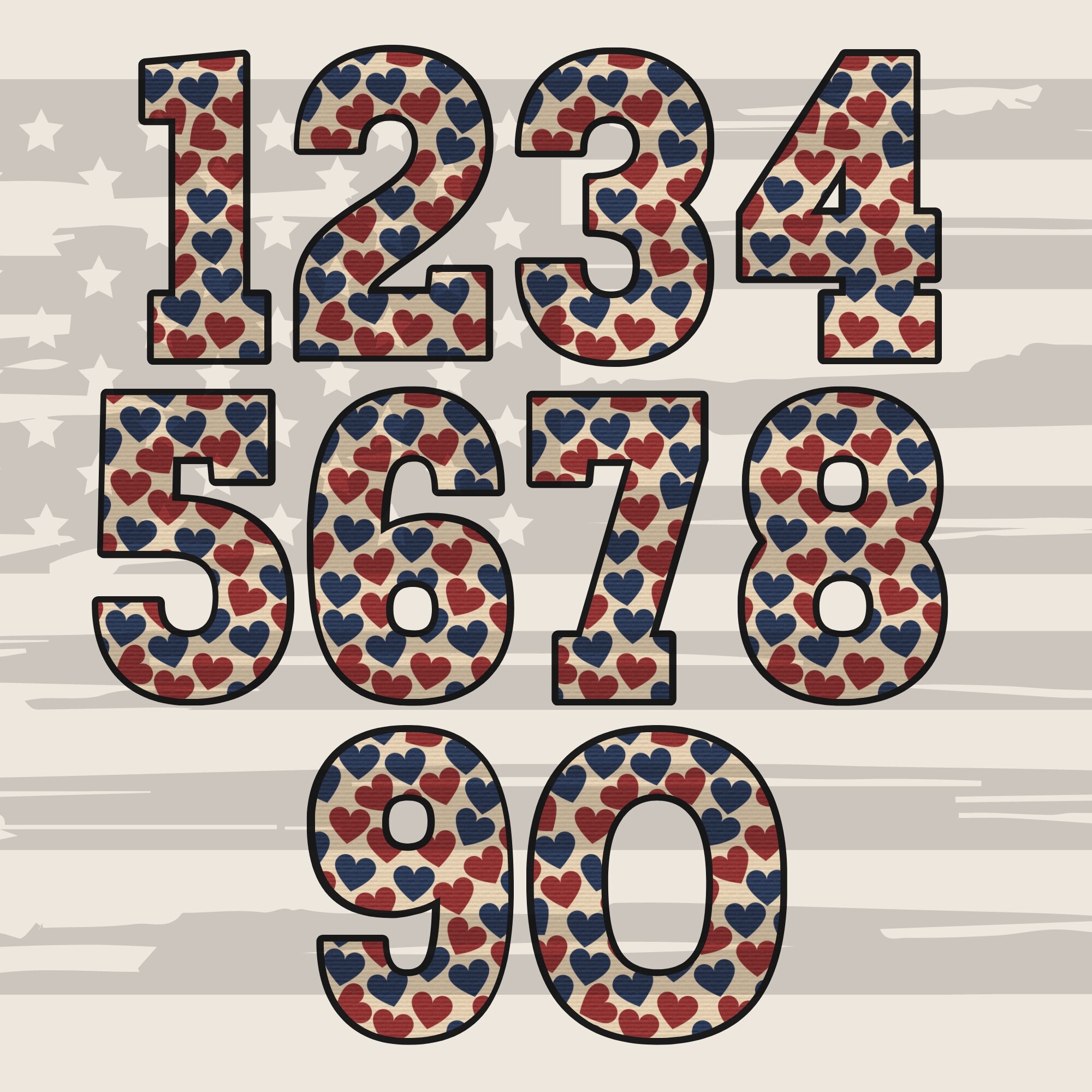 July 4th Vintage Alpha Doodle Patriotic Red & Blue Hearts Letters ...