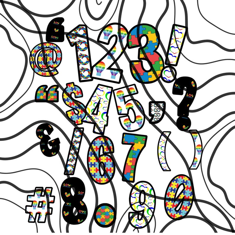 Autism Awareness PNG Letter Set Numbers 6 Sets PNG Puzzle Letter ...