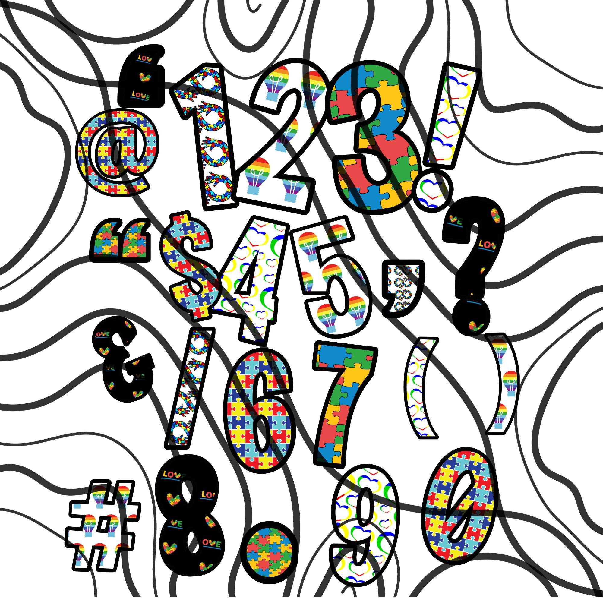 Autism Awareness PNG Letter Set Numbers 6 Sets PNG Puzzle Letter ...