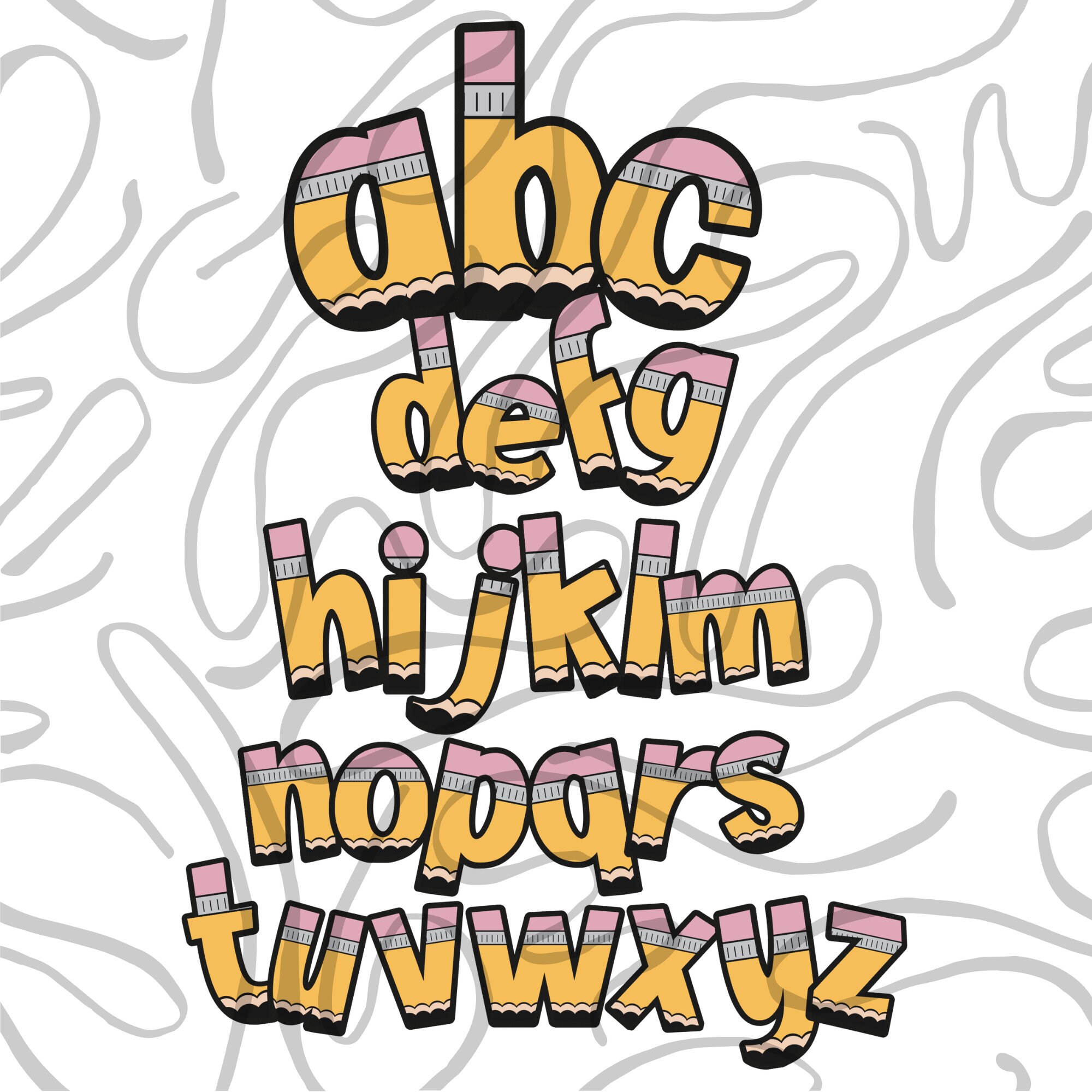 Pencil V2 Font Full Set Teacher Alpha Doodle Pencil Tshirts Banners ...