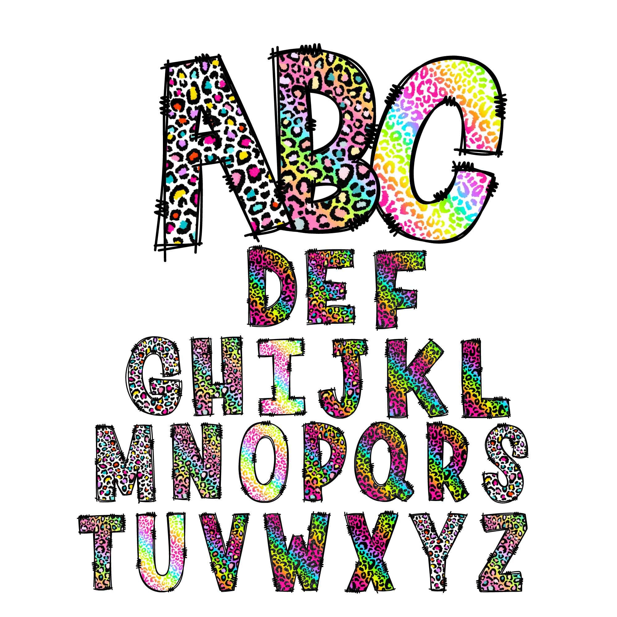 Leopard Rainbow Glitter Doodle Letters PNG Cheetah Alphabet PNG ...