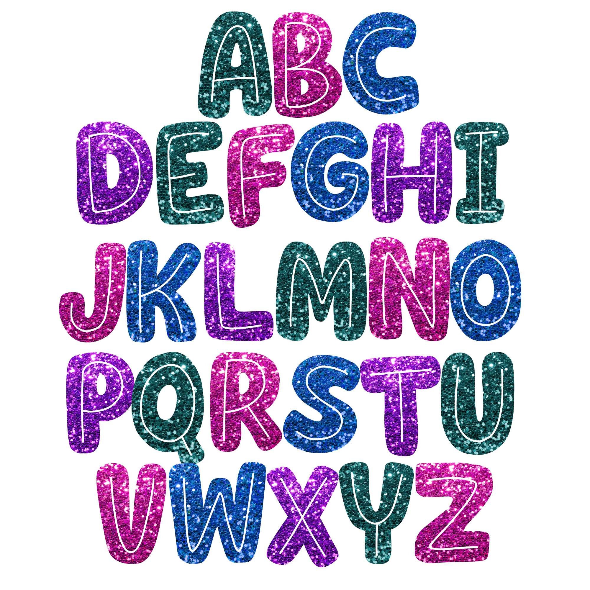 Mermaid Glitter White Inline Alpha Doodle Rainbow Glitter PNG Alphabet ...