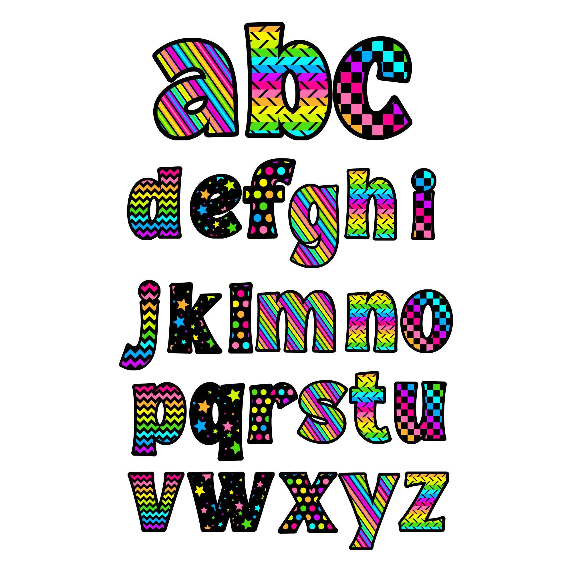 Neon Patterns Strips Chevron Checkers Stars Alpha Doodle Font Upper ...