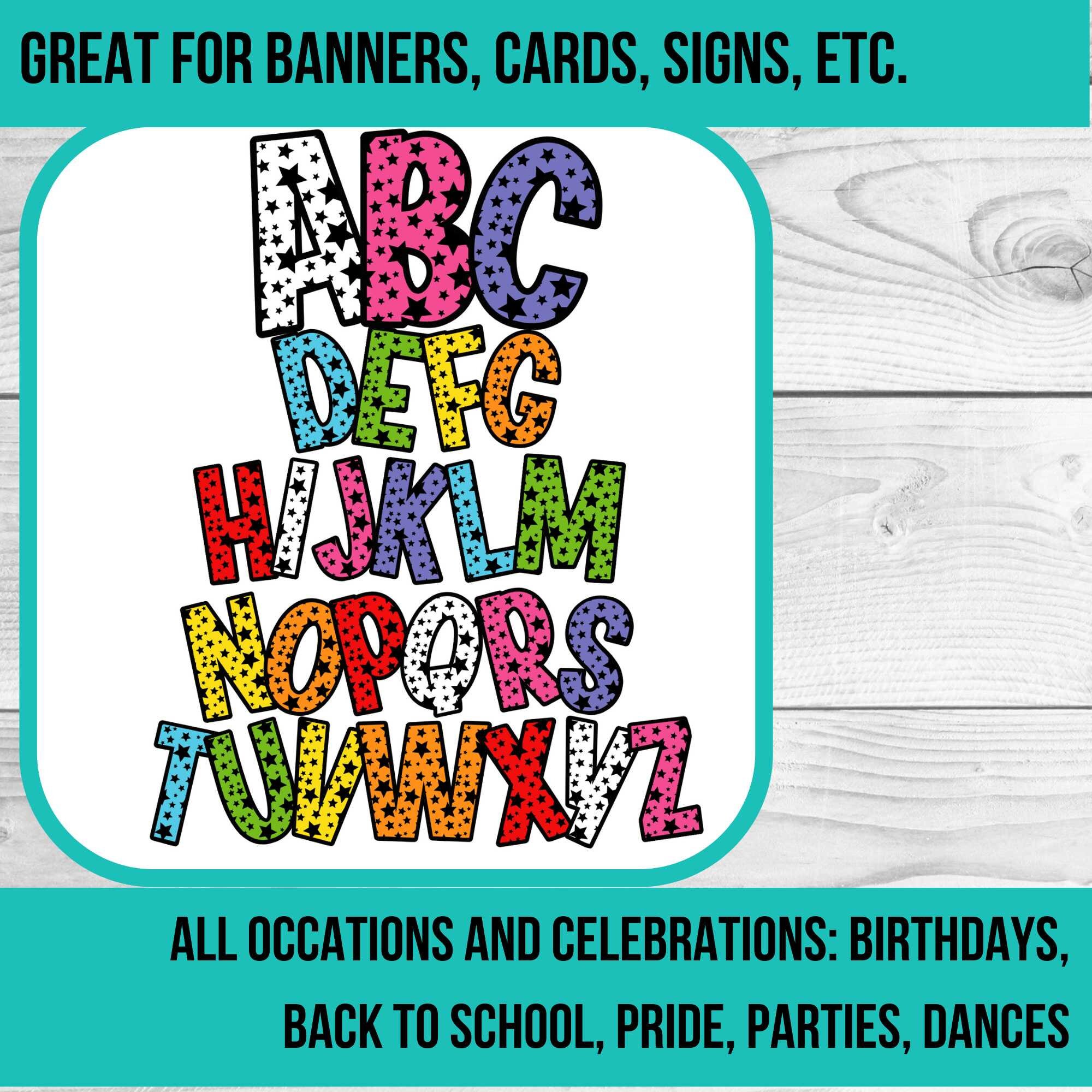 Rainbow Star Doodle Font: PNG Alphabet, Numbers, Symbols (digital ...