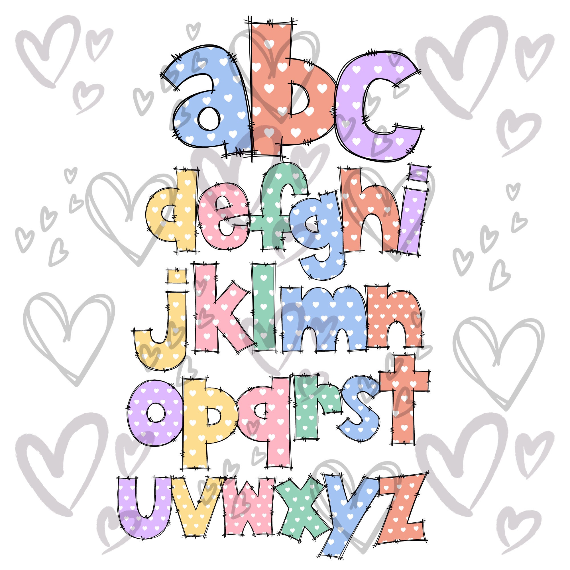 Pastel Hearts Alphabet Letters PNG Bundle, Pink Orange Yellow Green ...