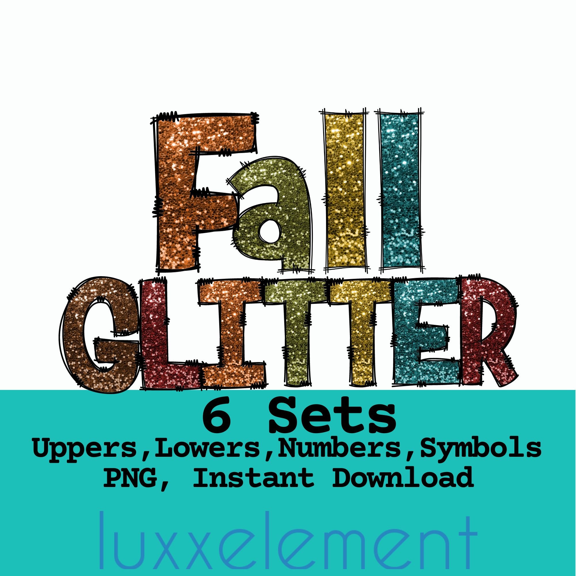 Glitter 6 Colors of Fall Autumn Alpha Doodle PNG Bundle Alphabet ...