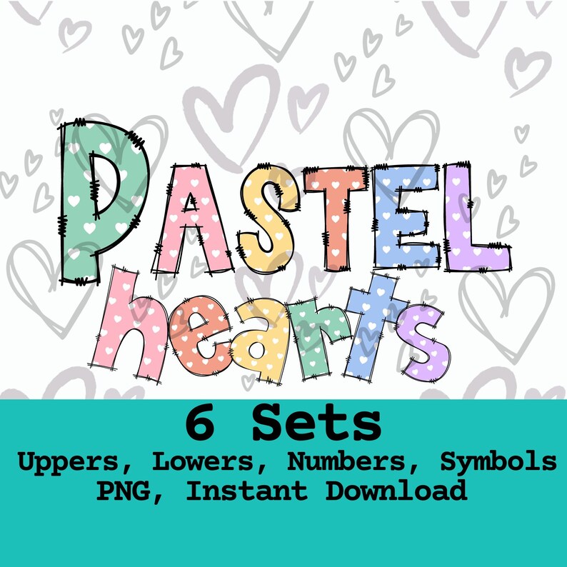 Pastel Hearts Alphabet Letters PNG Bundle, Pink Orange Yellow Green ...