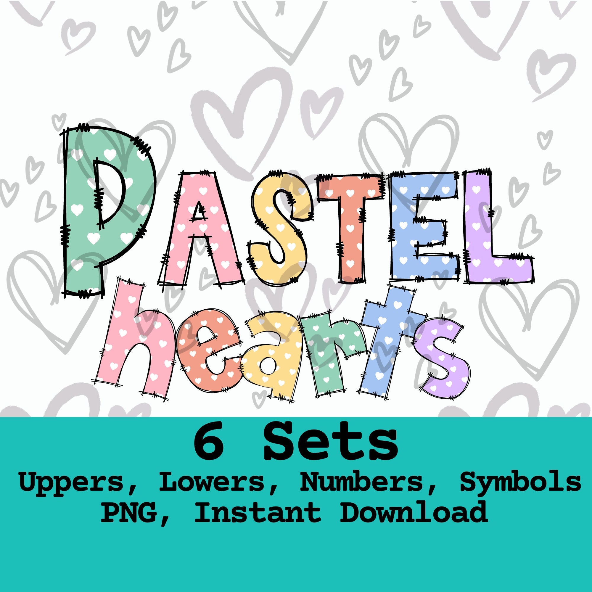 Pastel Hearts Alphabet Letters PNG Bundle, Pink Orange Yellow Green ...
