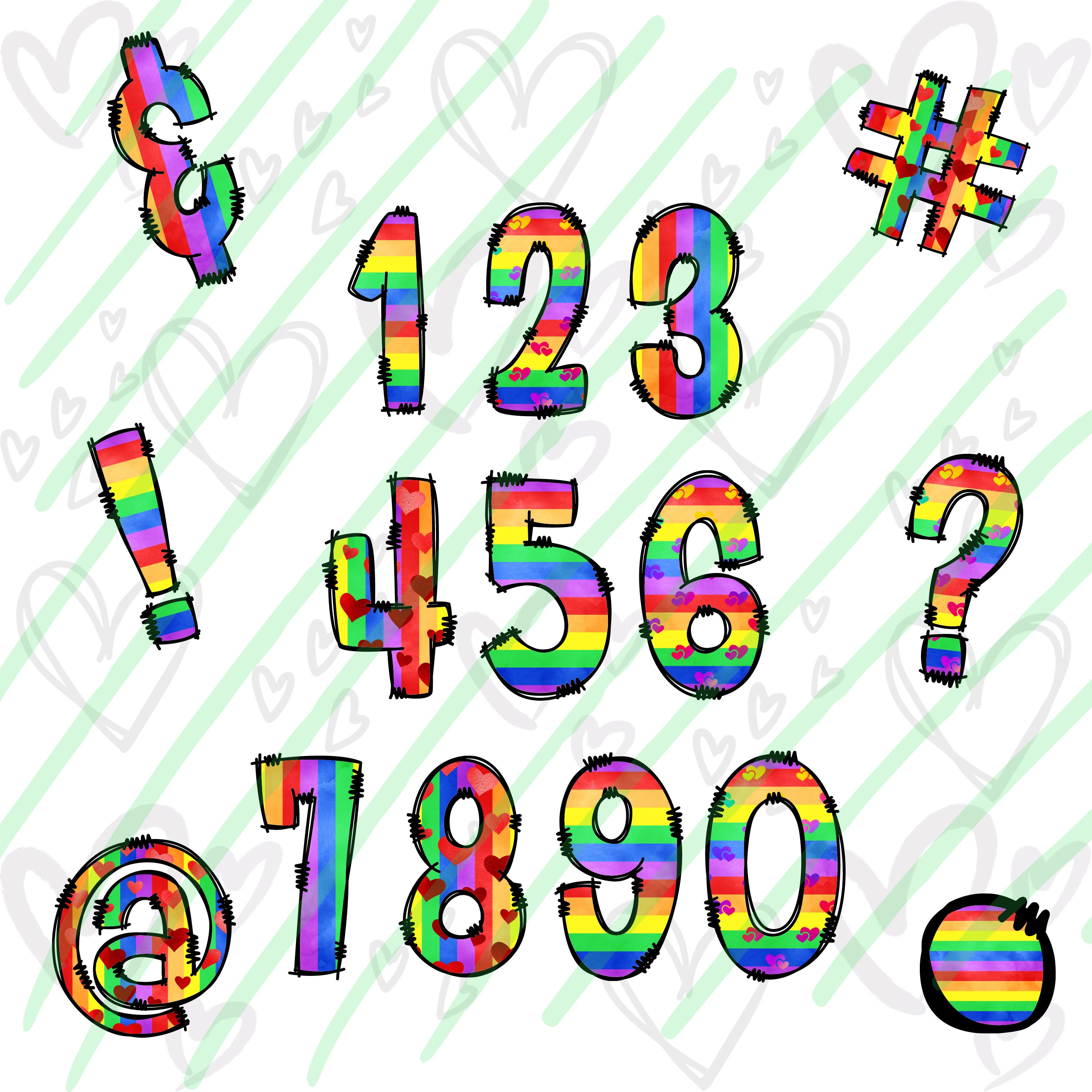 Rainbow Love Pride Alpha Doodle Alphabet Letters Numbers PNG Bundle ...