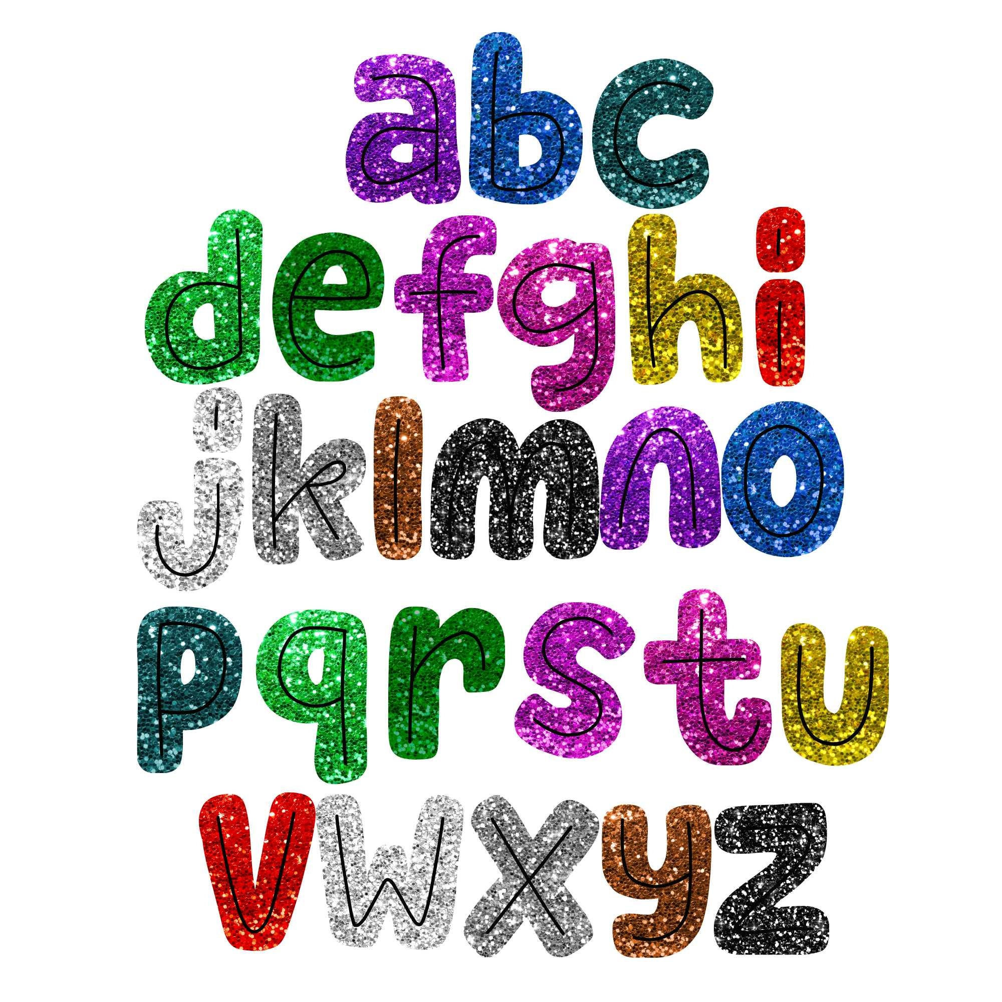 13 Colors of Glitter Letters Black Inline Alpha Doodle Rainbow Glitter ...