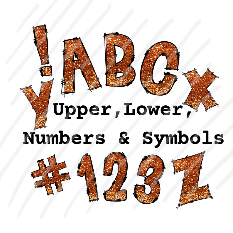 Orange Glitter Doodle Alphabet Letters, Rainbow Glitter PNG Bundle ...