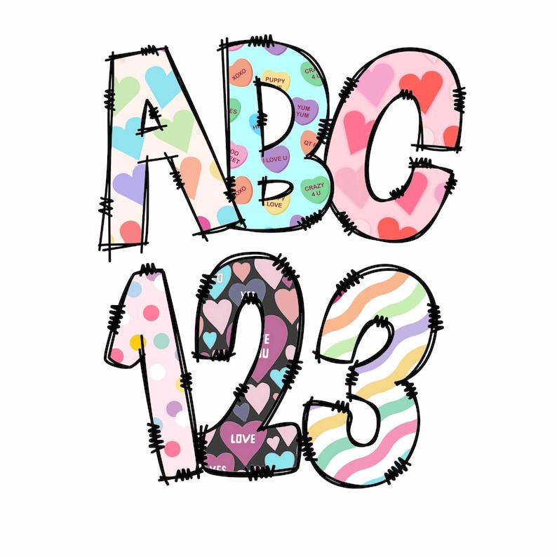 Candy Hearts Alphabet Letters PNG Bundle Candy Heart Font Pink Orange ...