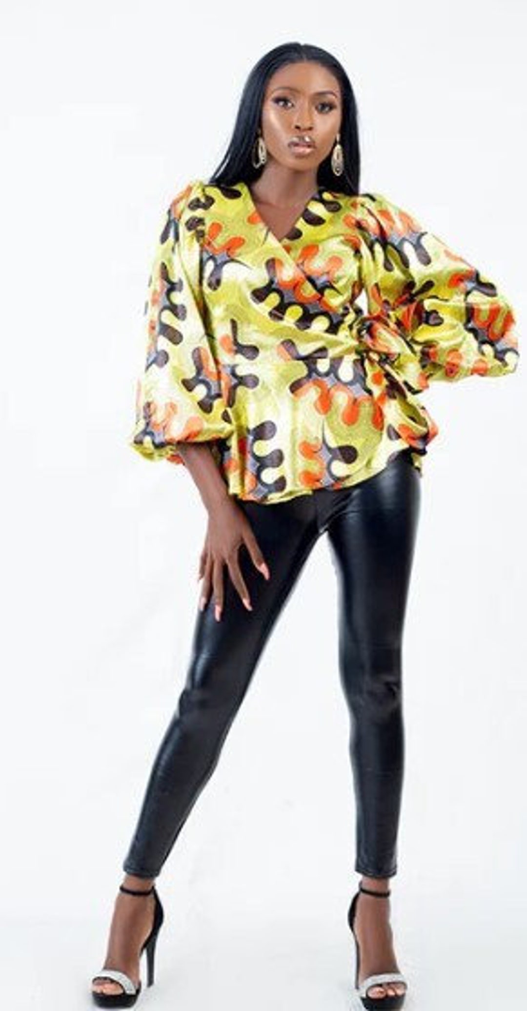 Etnica Femi Cross Button Puff Sleeve Satin Top - Etsy