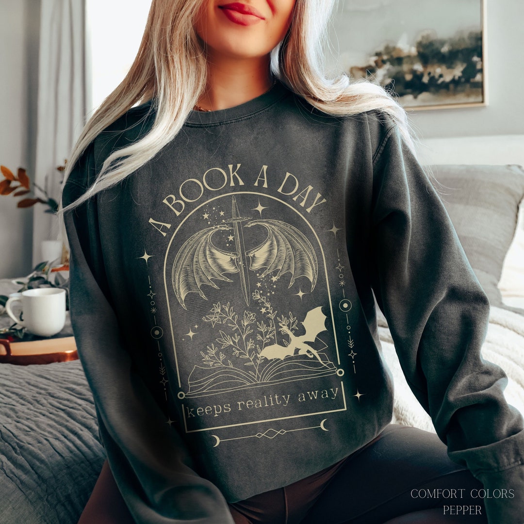 A Book a Day Dragon Sweater, Comfort Colors® Bookish Sweatshirt, Book ...