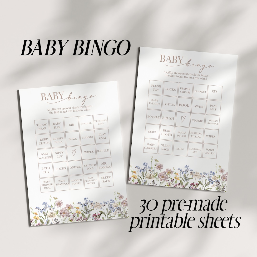Wildflower Baby Shower Bingo Cards: 30 Pre-filled Floral Games (digital ...