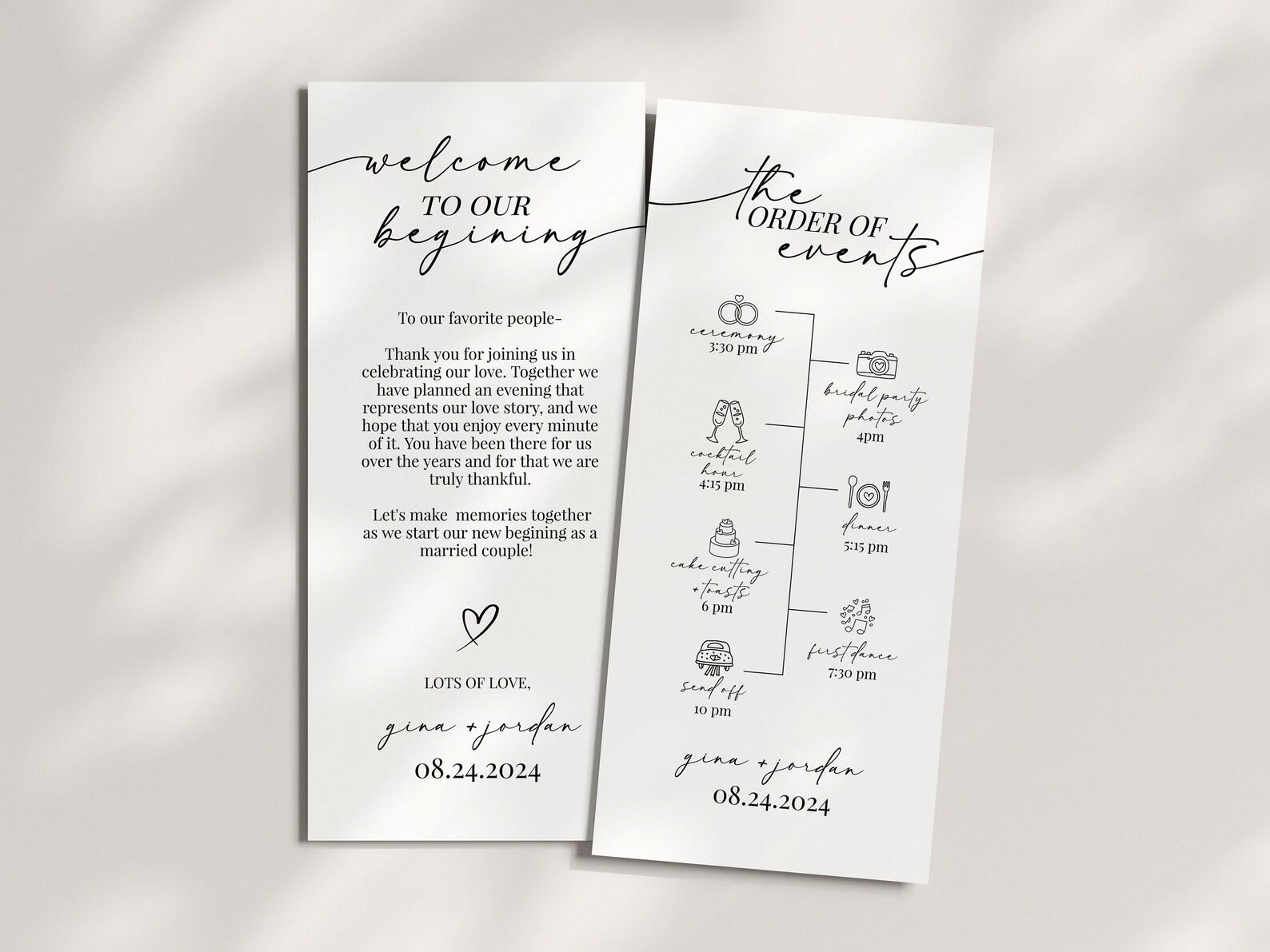 Welcome/timeline Wedding Program, Double Sided Wedding Itinerary, Simple, Minimalist, Wedding ...