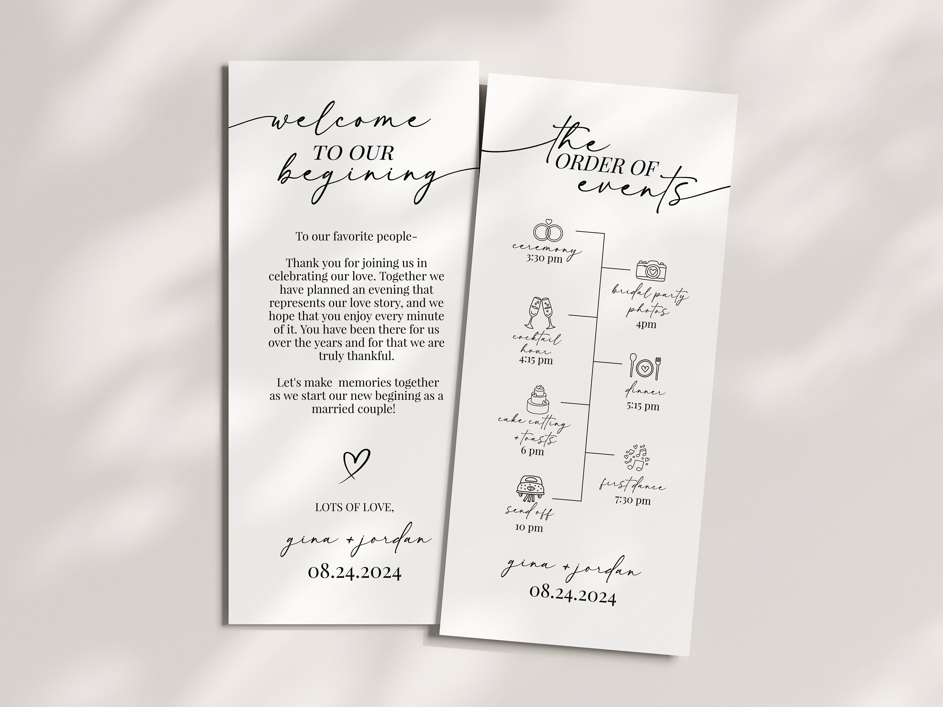 Welcome/timeline Wedding Program, Double Sided Wedding Itinerary ...