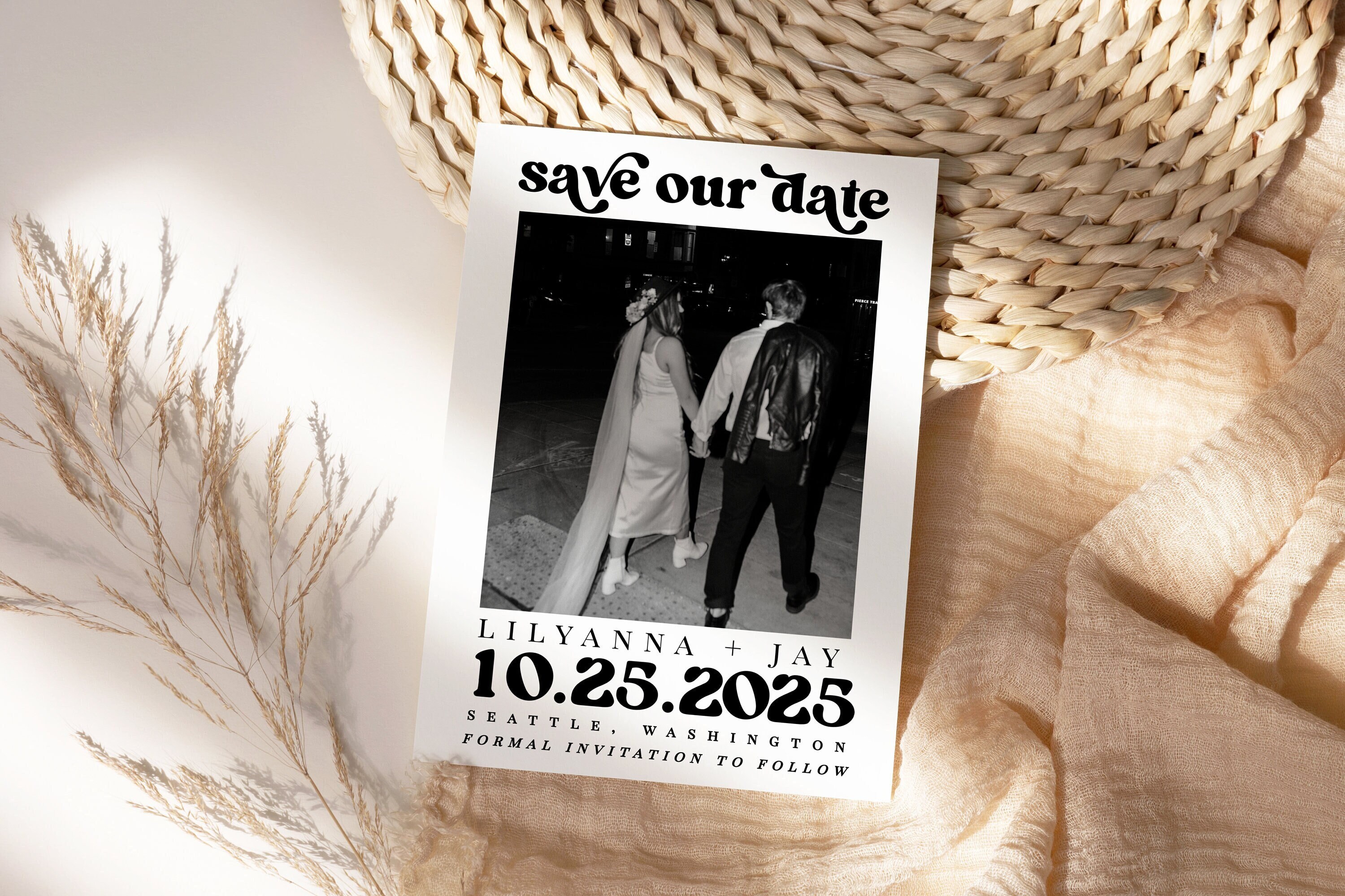 Retro Save the Date, Black and White Wedding, Funky Wedding Save the ...