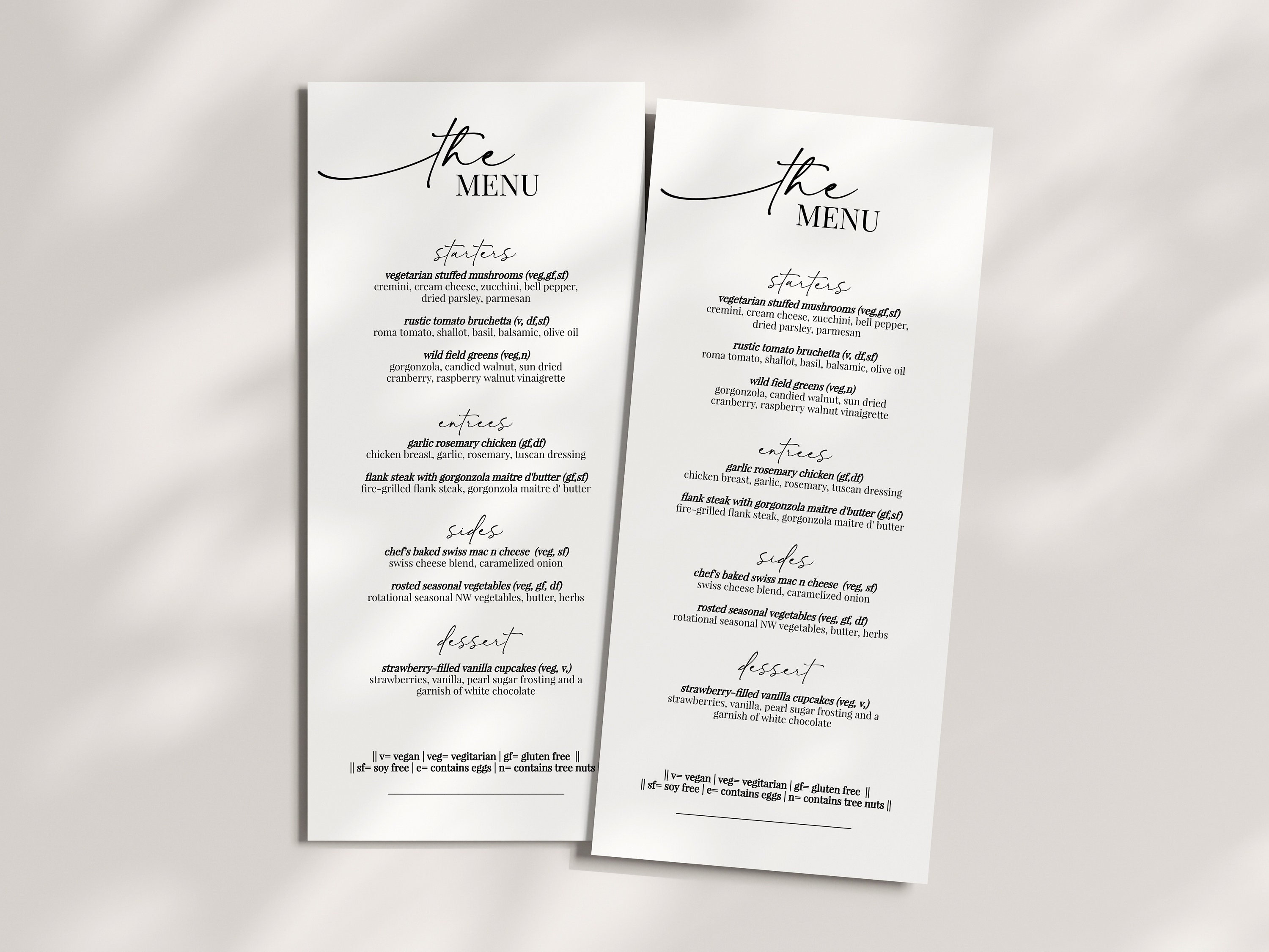 Menu With Dietary Restriction Key, Wedding Menu, Elegant Menu, Classy ...