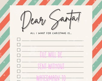 Letter to Santa, Dear Santa PRINTABLE, Instant Download, Wish List ...