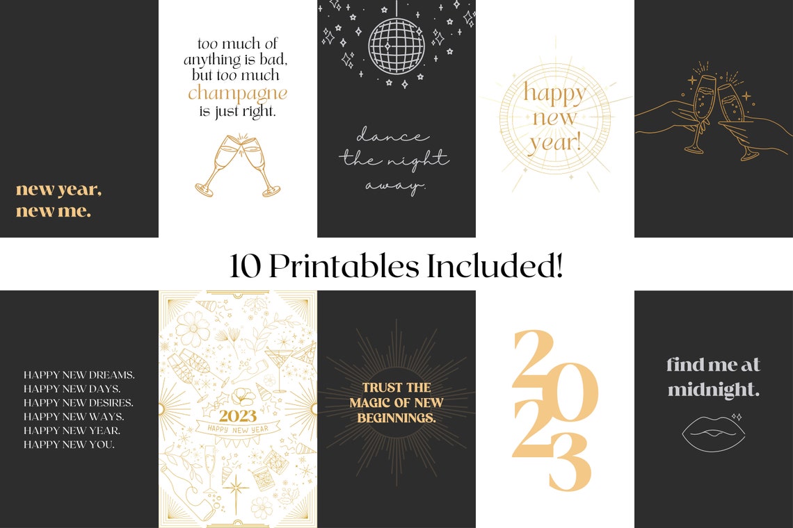 New Years Eve Decorations | 10 Printables | 2023 New Years Prints | New ...