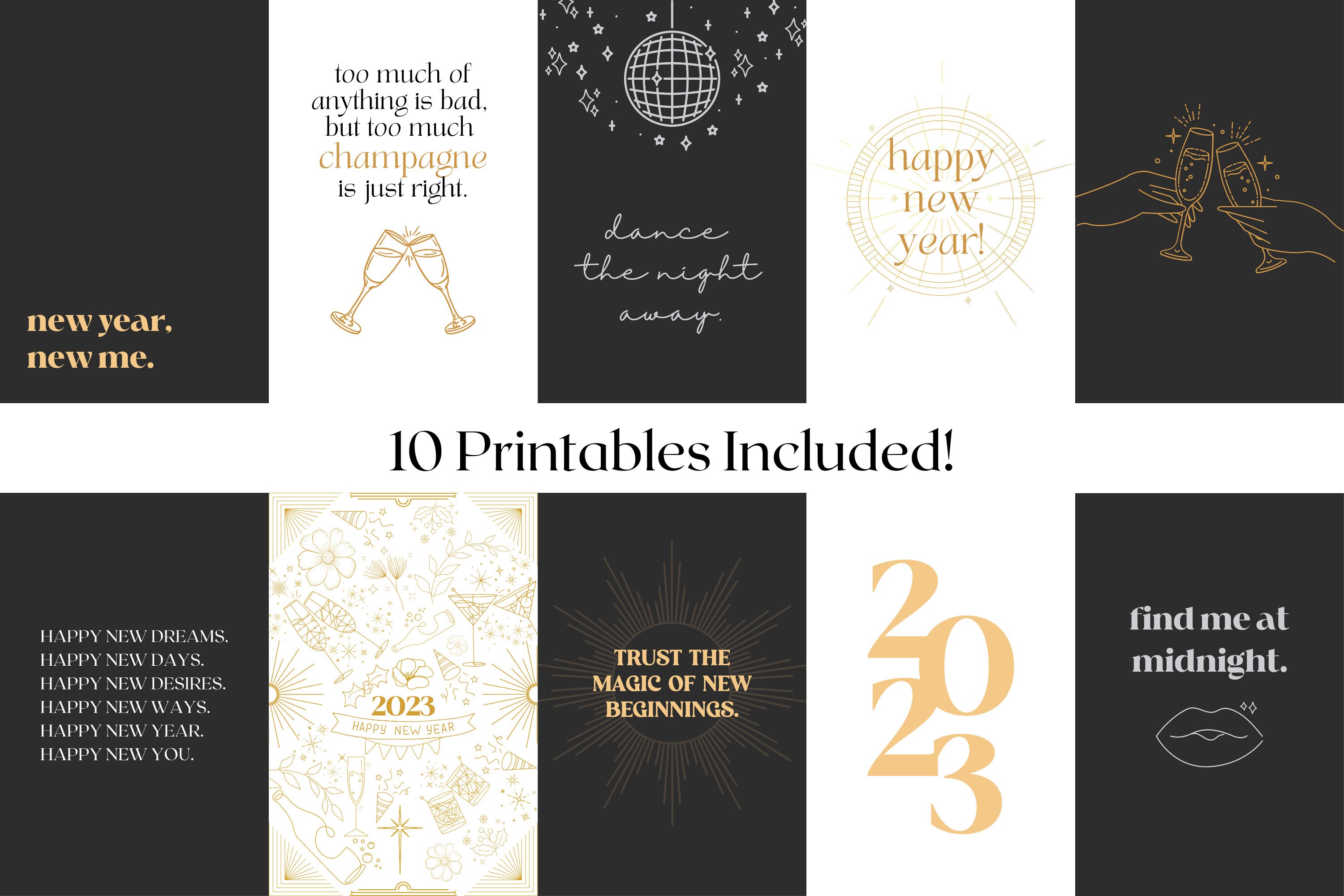 New Years Eve Decorations | 10 Printables | 2023 New Years Prints | New ...