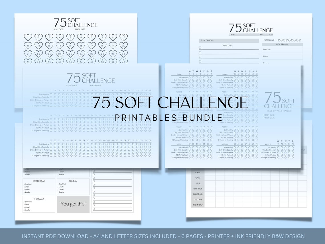75 Soft Challenge Tracker Printable Bundle 75 Soft Progress Tracker ...