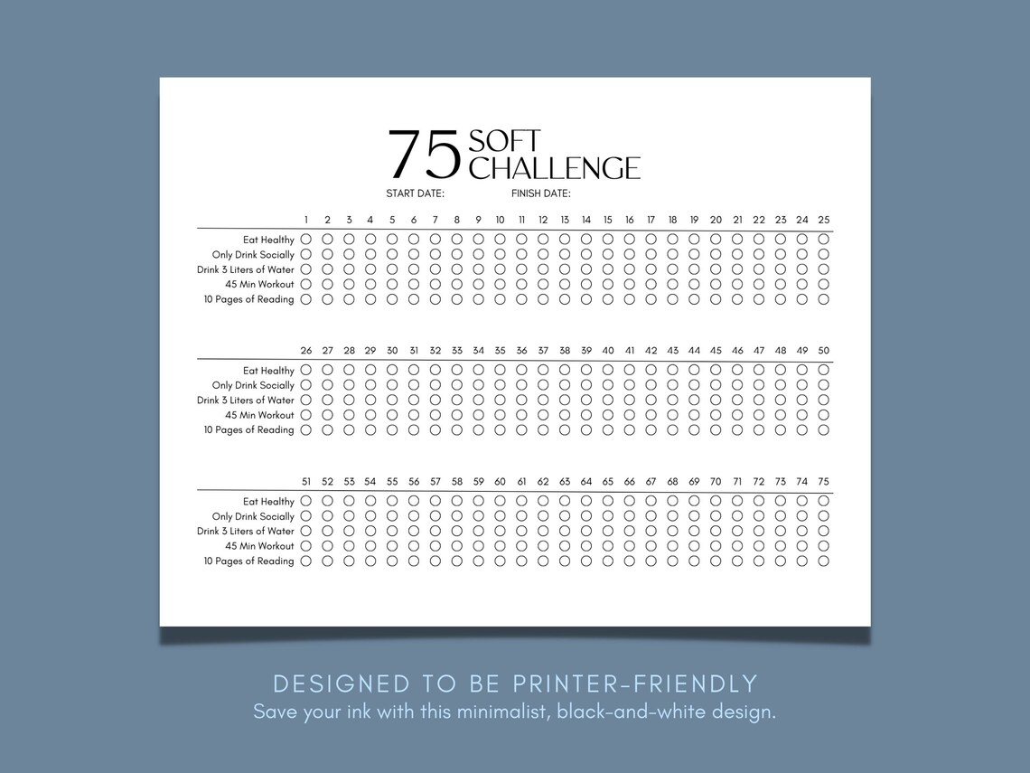 75 Soft Challenge Tracker Printable Bundle 75 Soft Progress Tracker ...