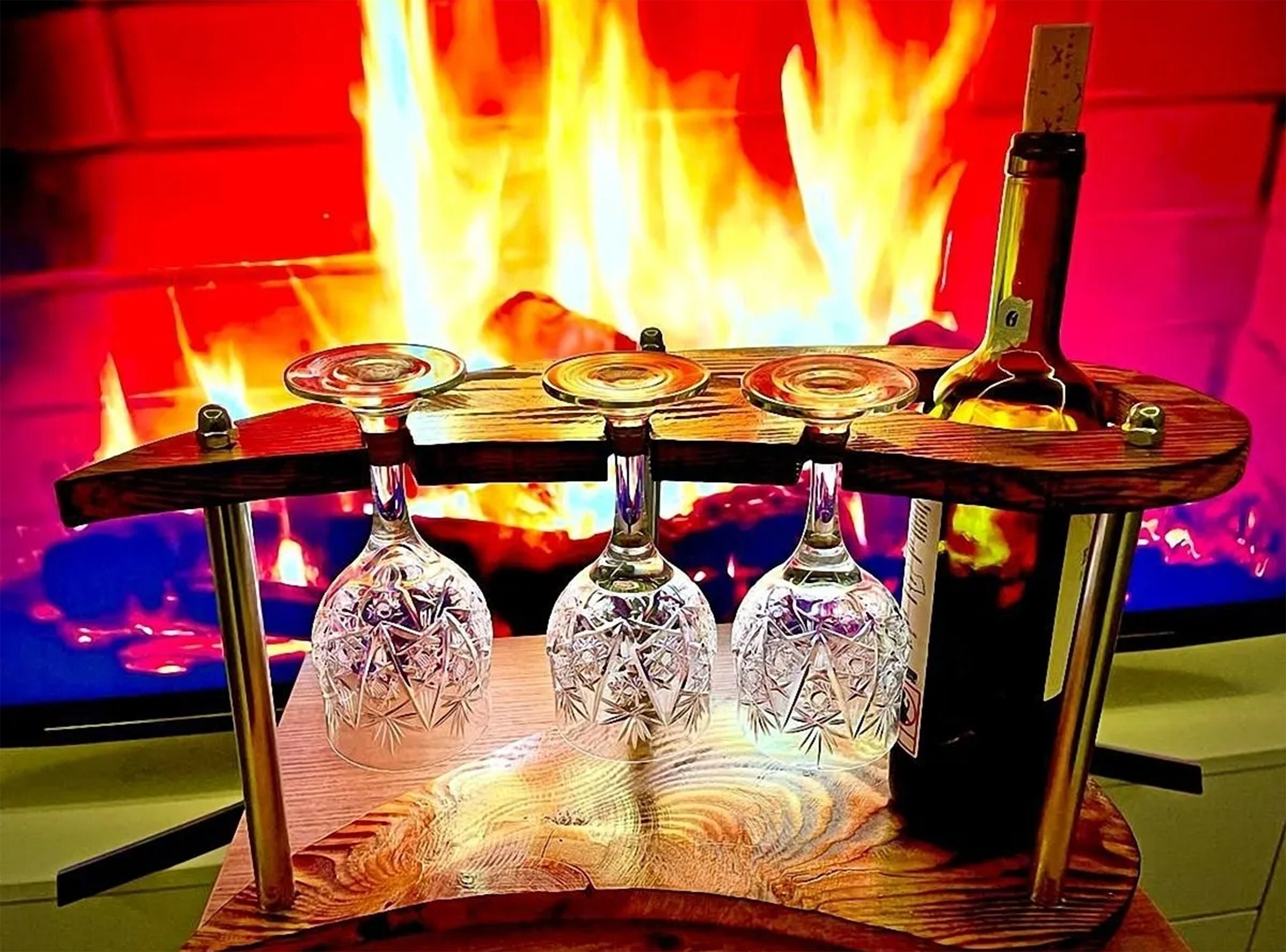 Wooden Wine Rack, Wine Butler, Wine Bottle and Glass Holder, Leaf ...