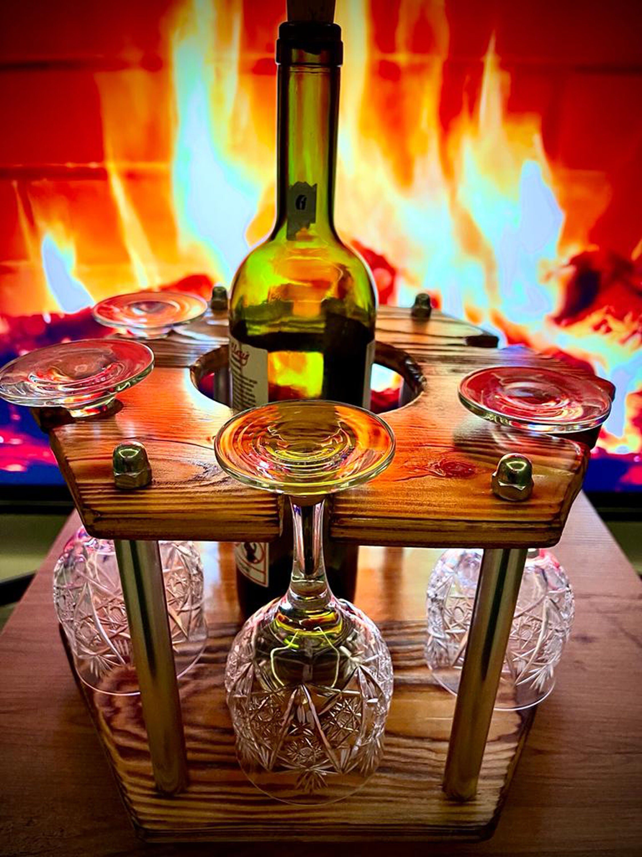 Wooden Wine Rack, Wine Butler, Wine Bottle and Glass Holder, Home Gift ...