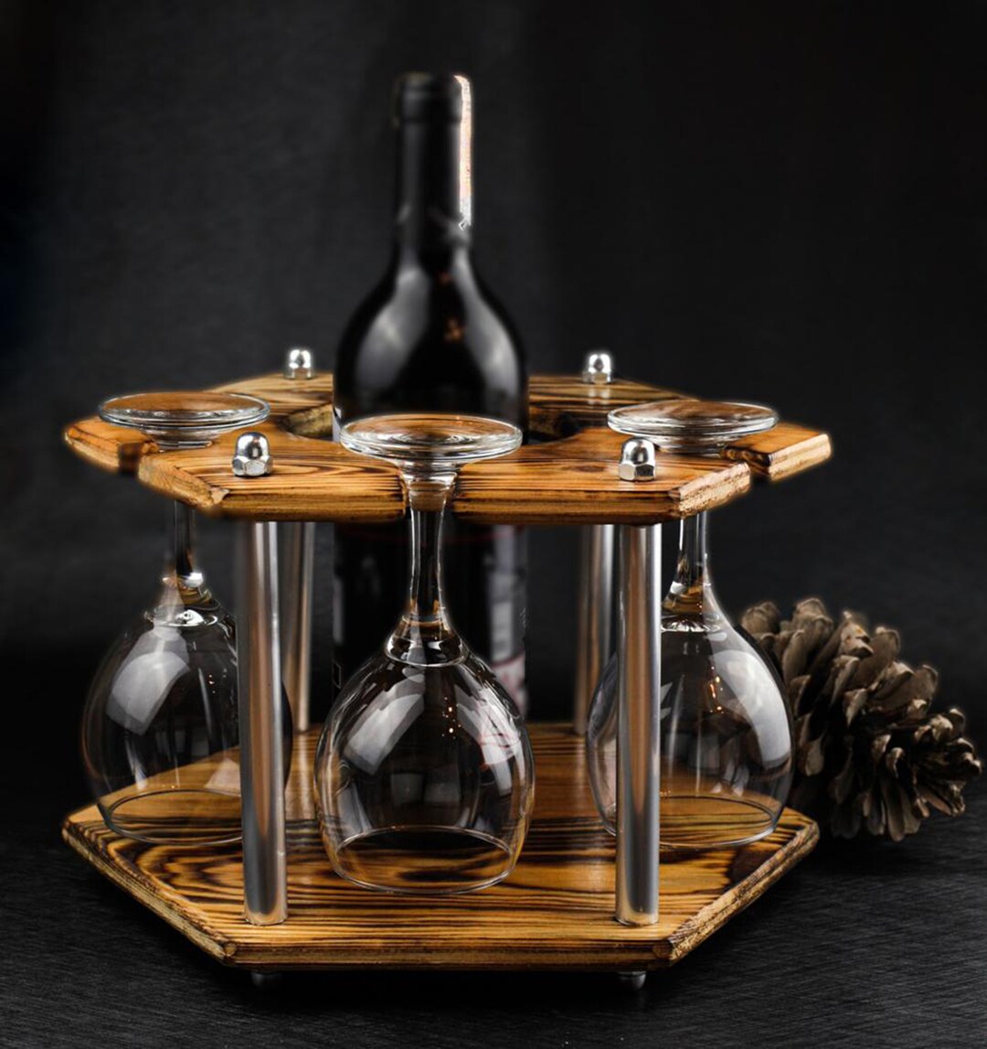 Wooden Wine Rack, Wine Butler, Wine Bottle and Glass Holder, Home Gift ...