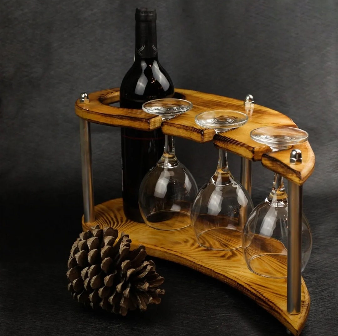 Wooden Wine Rack, Wine Butler, Wine Bottle and Glass Holder, Leaf ...