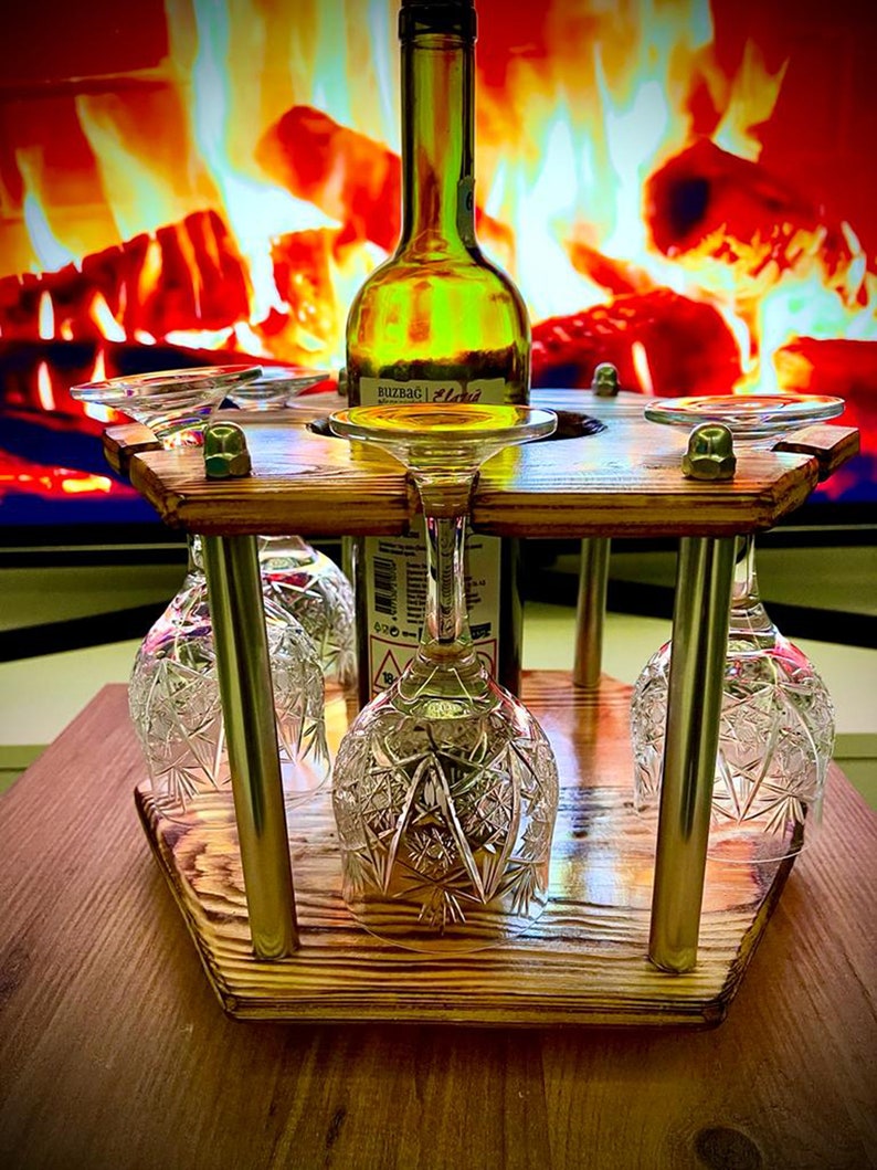 Wooden Wine Rack, Wine Butler, Wine Bottle and Glass Holder, Home Gift ...