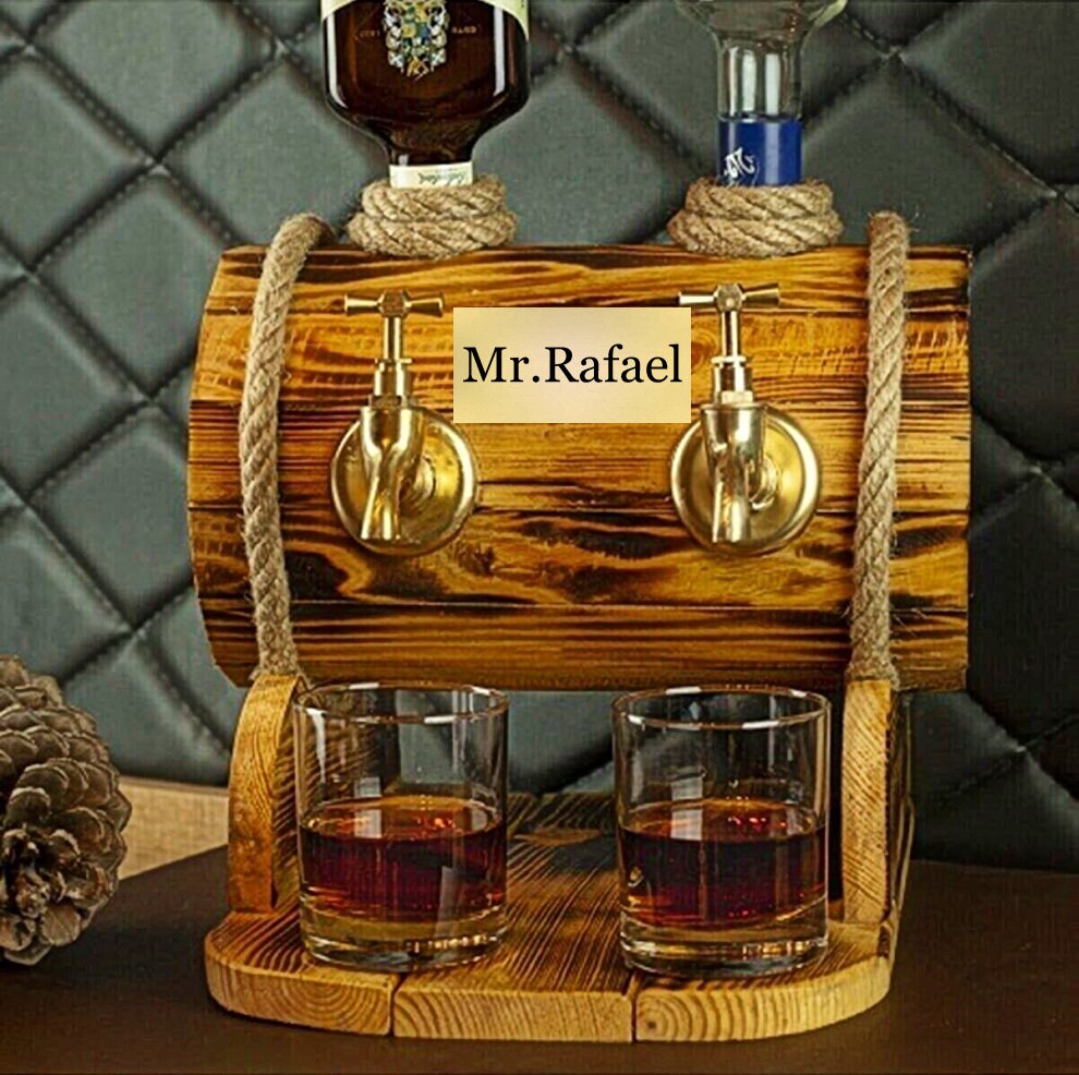Personalized Whiskey Dispenser Liquor Wood Dispenser Double Faucet ...