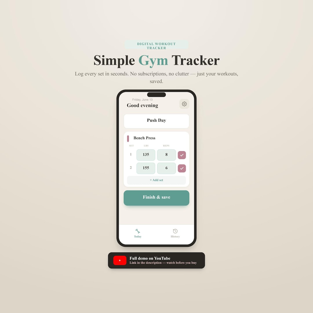 Simple Gym Tracker – Interactive Web Based Workout Log (digital ...