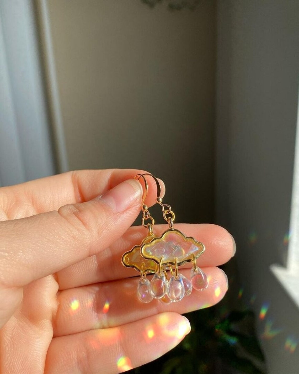 Cute Rain Drop Earrings Holographic Rain Cloud Earrings Drop - Etsy