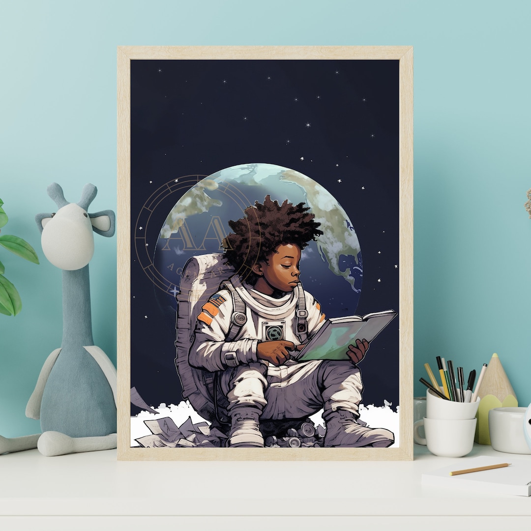 Black Boy Reading on the Moon | INSTANT DOWNLOAD | Black Art | African ...