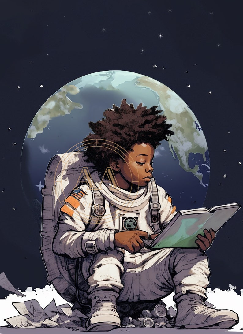 Black Boy Reading on the Moon | INSTANT DOWNLOAD | Black Art | African ...
