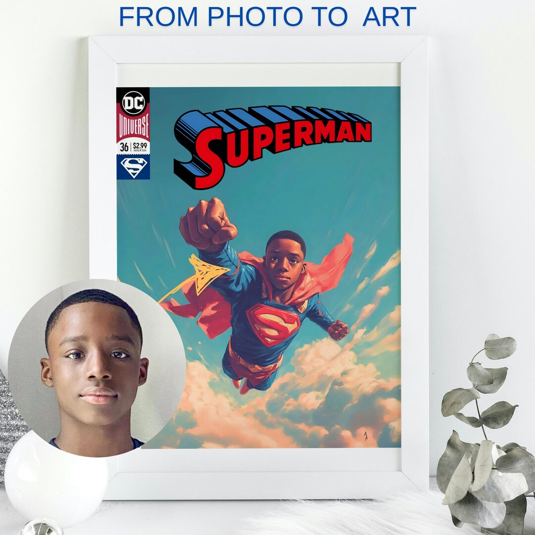 Custom Flying Superhero Comic Book Cover Portrait | INSTANT DOWNLOAD ...