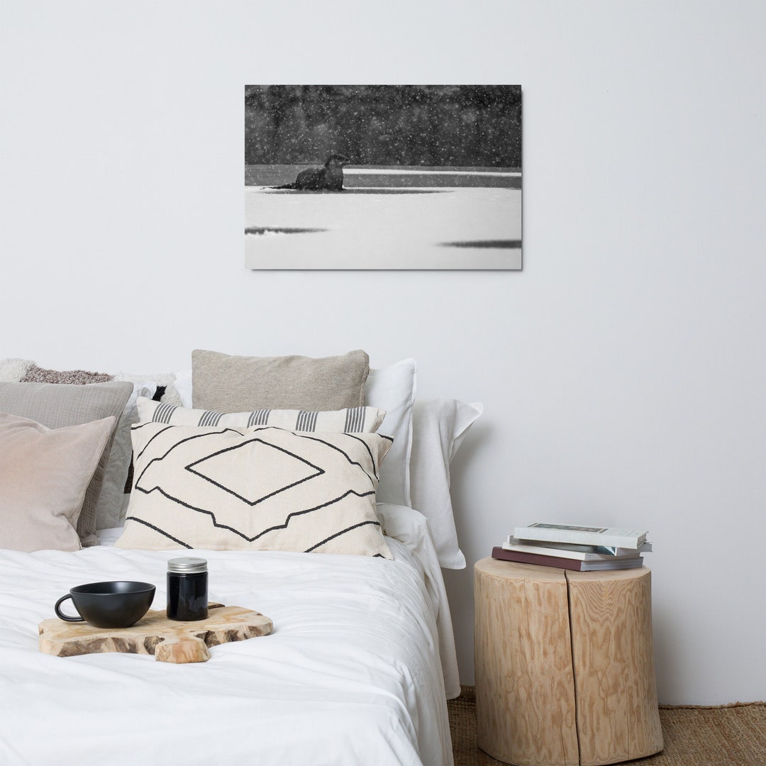 River Otter in Snow Storm, Black and White Metal Print, Available in 5 ...