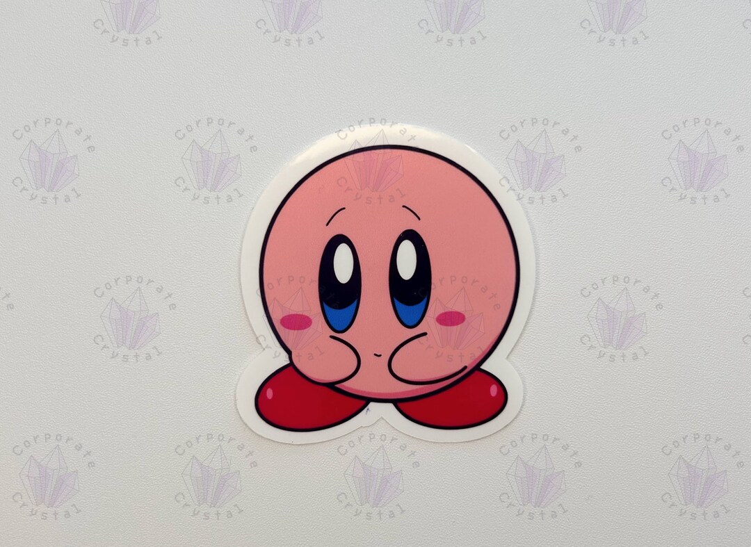 Cute Shy Kirb Sticker, Pink Emoji Holo Laptop & Phone Decal Notebook Decor Water Resistant ...